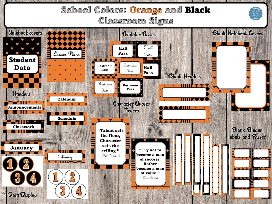 School Colors: Orange & Black Classroom Signs for Middle and High ...