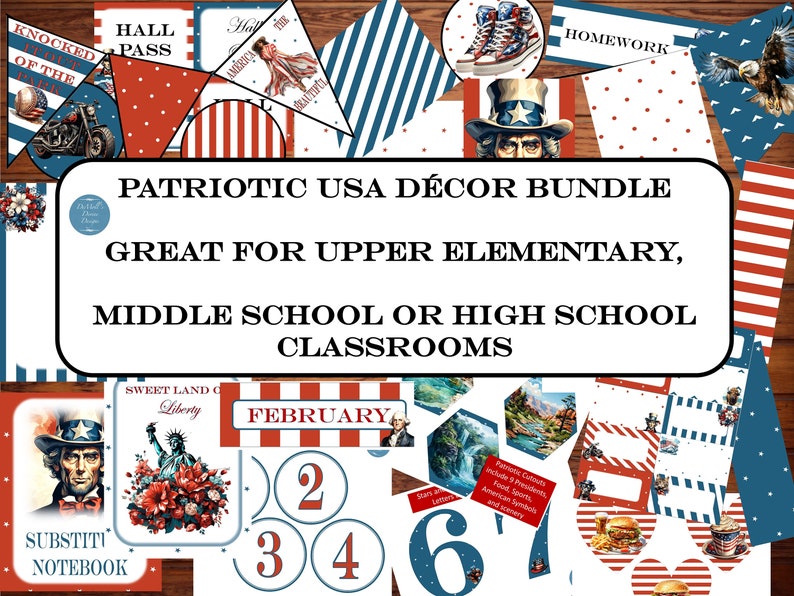 Patriotic USA Classroom Decor Bundle for Middle School and High School ...