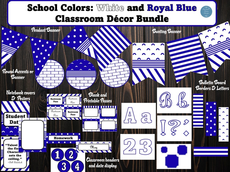 School Colors: White and Royal Blue Classroom Decor Bundle for Middle ...