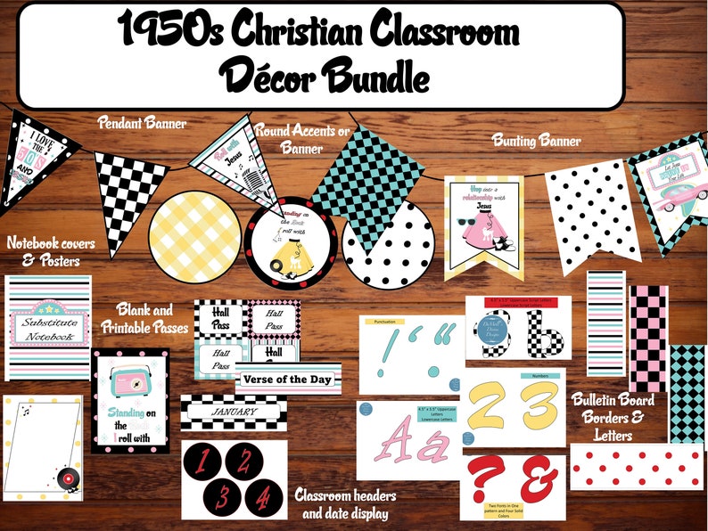1950s Christian Classroom Decor Bundle: Printable Posters (digital ...