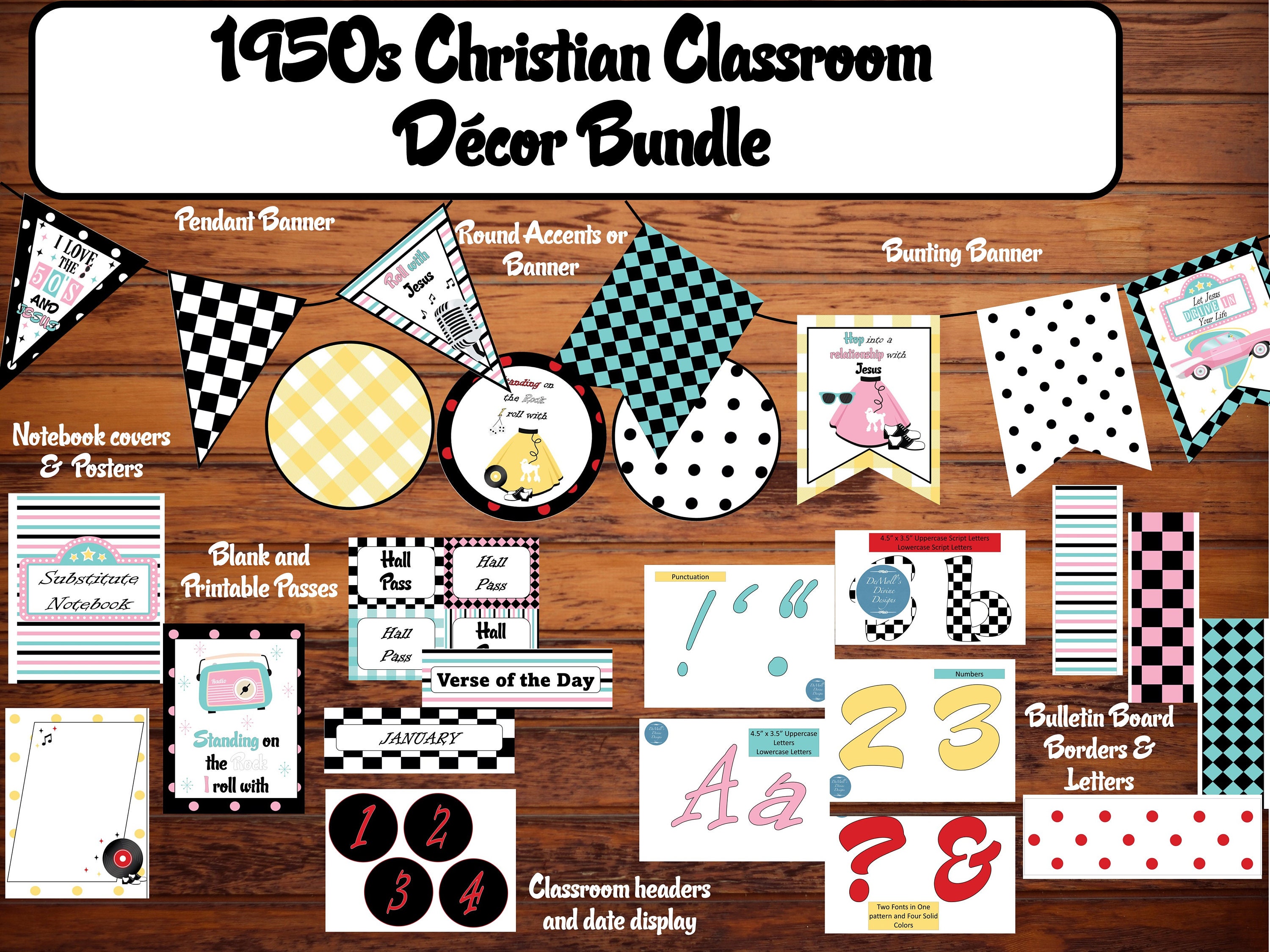 1950s Christian Classroom Decor Bundle With Printable Posters, Headers ...