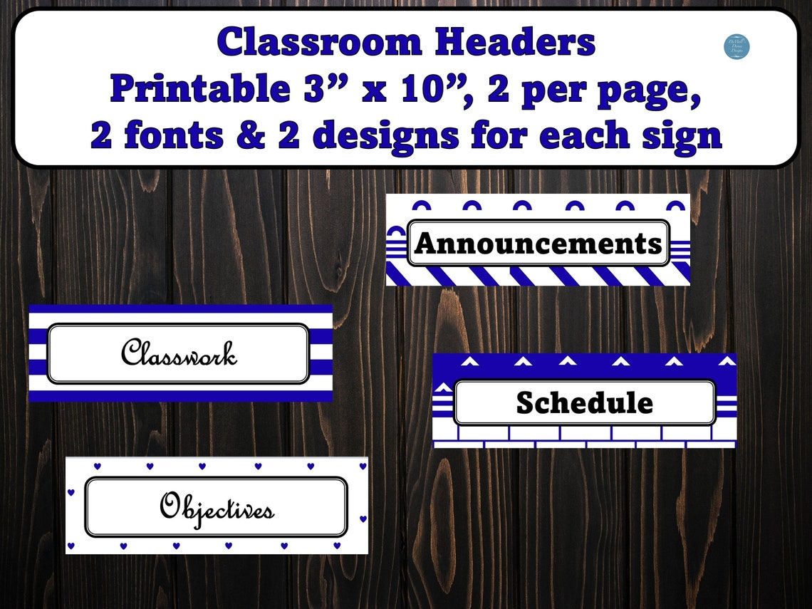 White and Royal Blue School Signs: Classroom Decor (digital Download ...