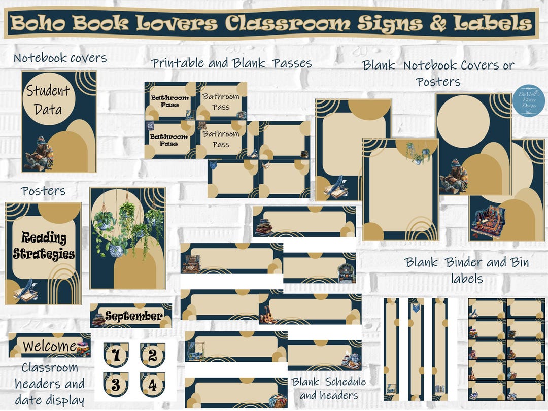 Boho Classroom Decor Set: English & Literacy Signs, Posters (digital ...