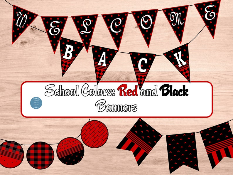 Red and Black School Banner: Printable Bunting & Round Accents (digital ...