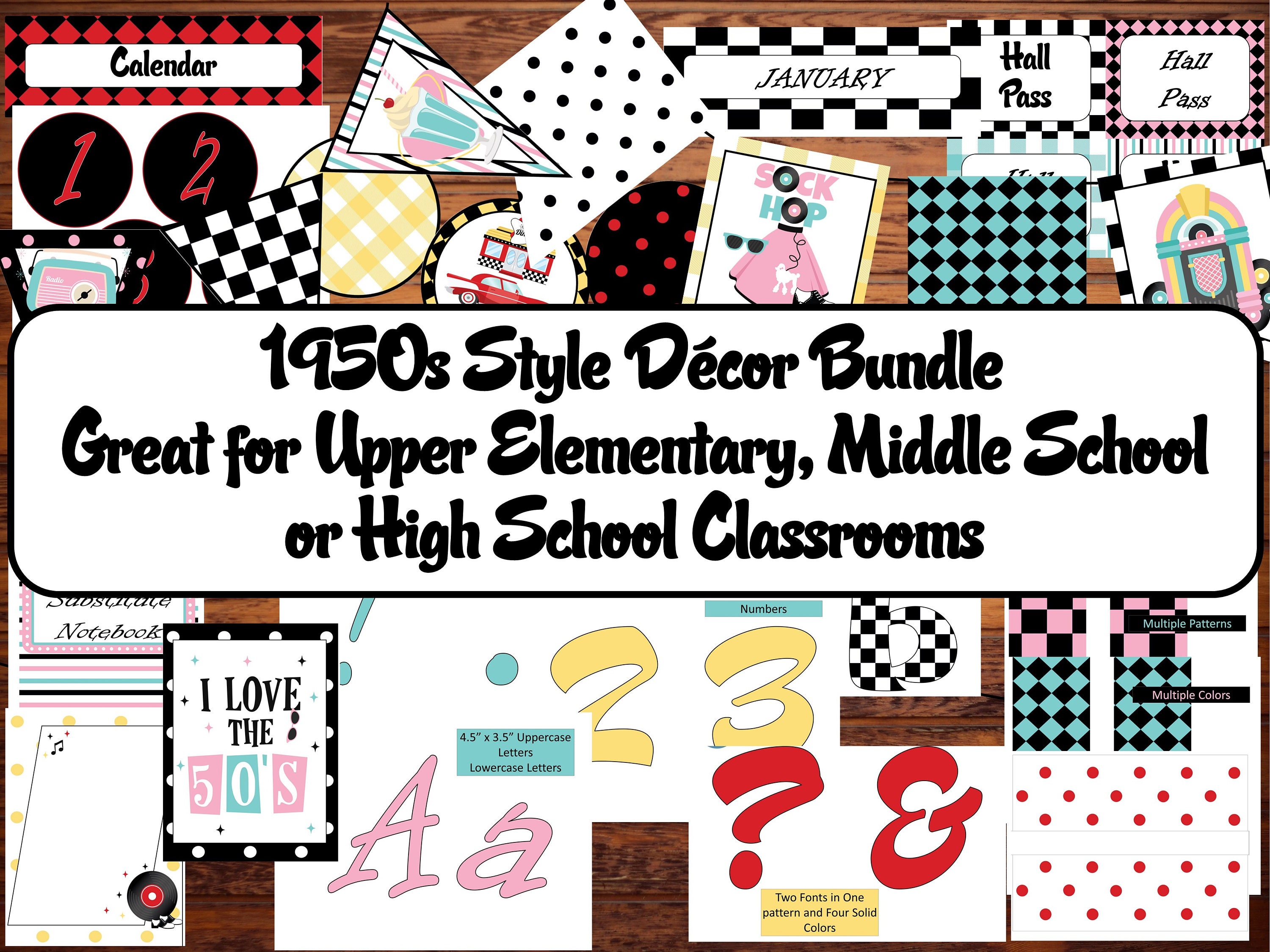 1950s Style Classroom Decor Bundle. Print and Cut Headers, Banners ...