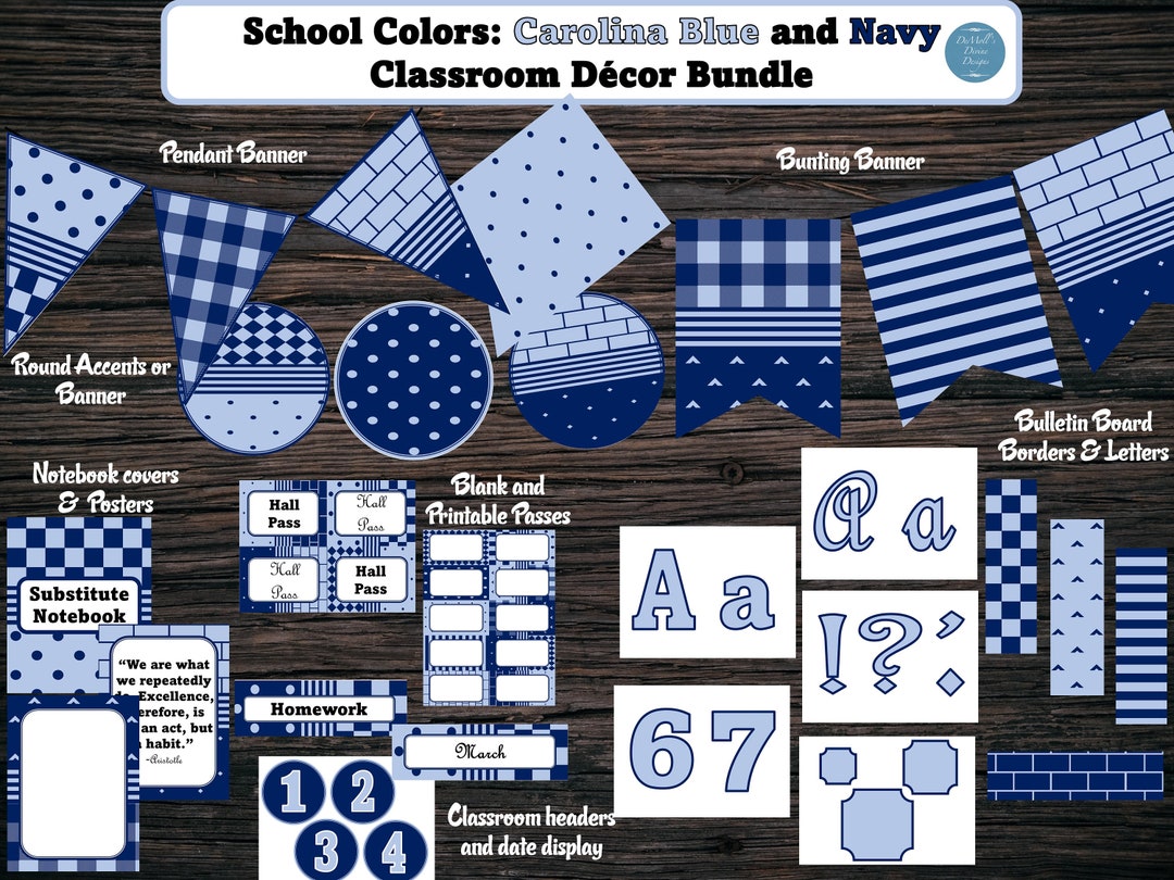 School Colors: Carolina Blue and Navy Classroom Decor Bundle for Middle ...