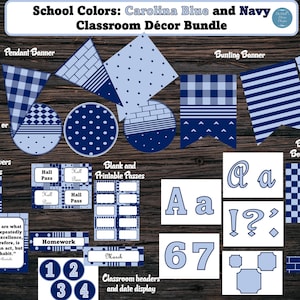 School Colors: Carolina Blue and Navy Classroom Decor Bundle for Middle ...