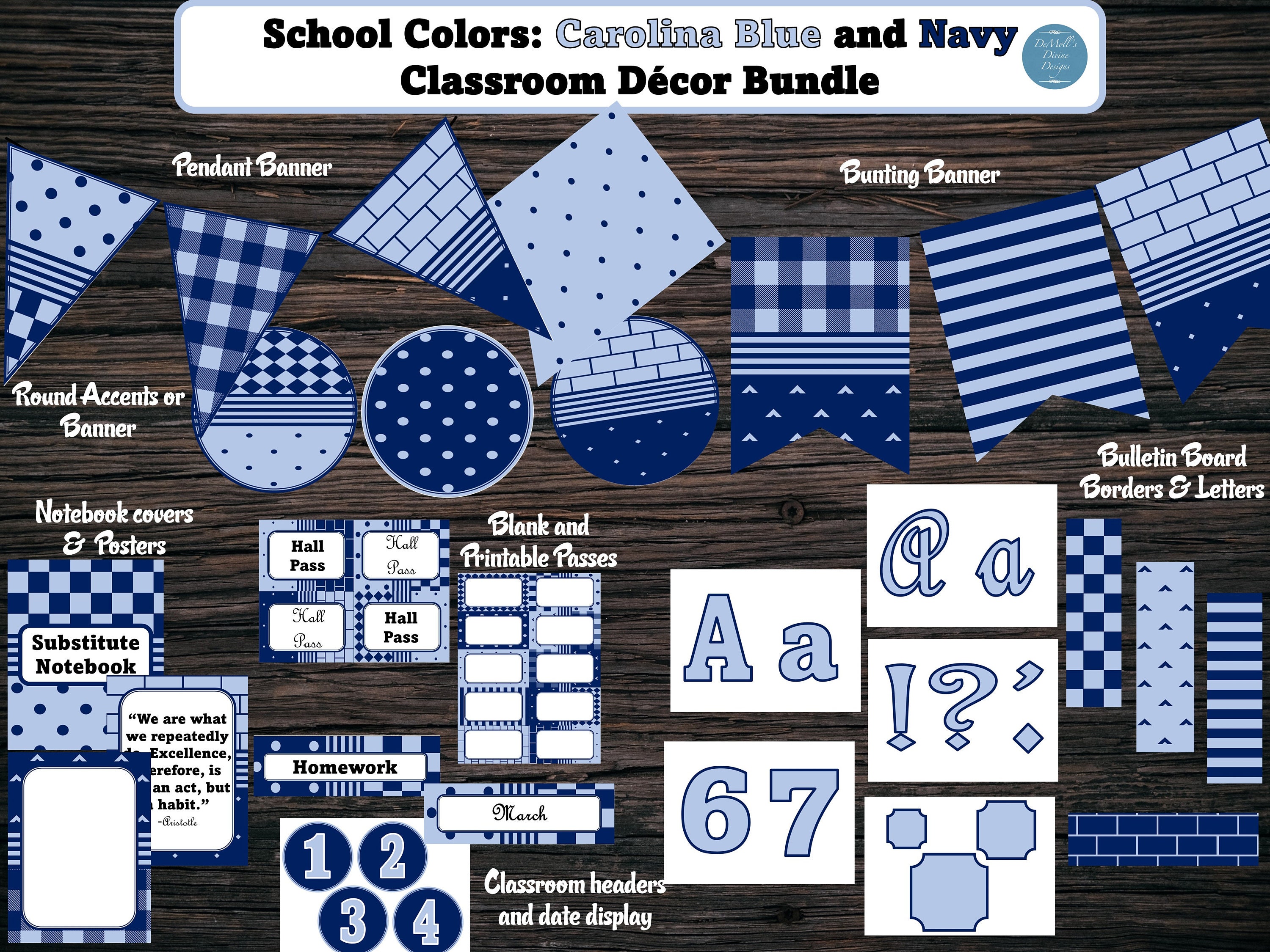 School Colors: Carolina Blue and Navy Classroom Decor Bundle for Middle ...