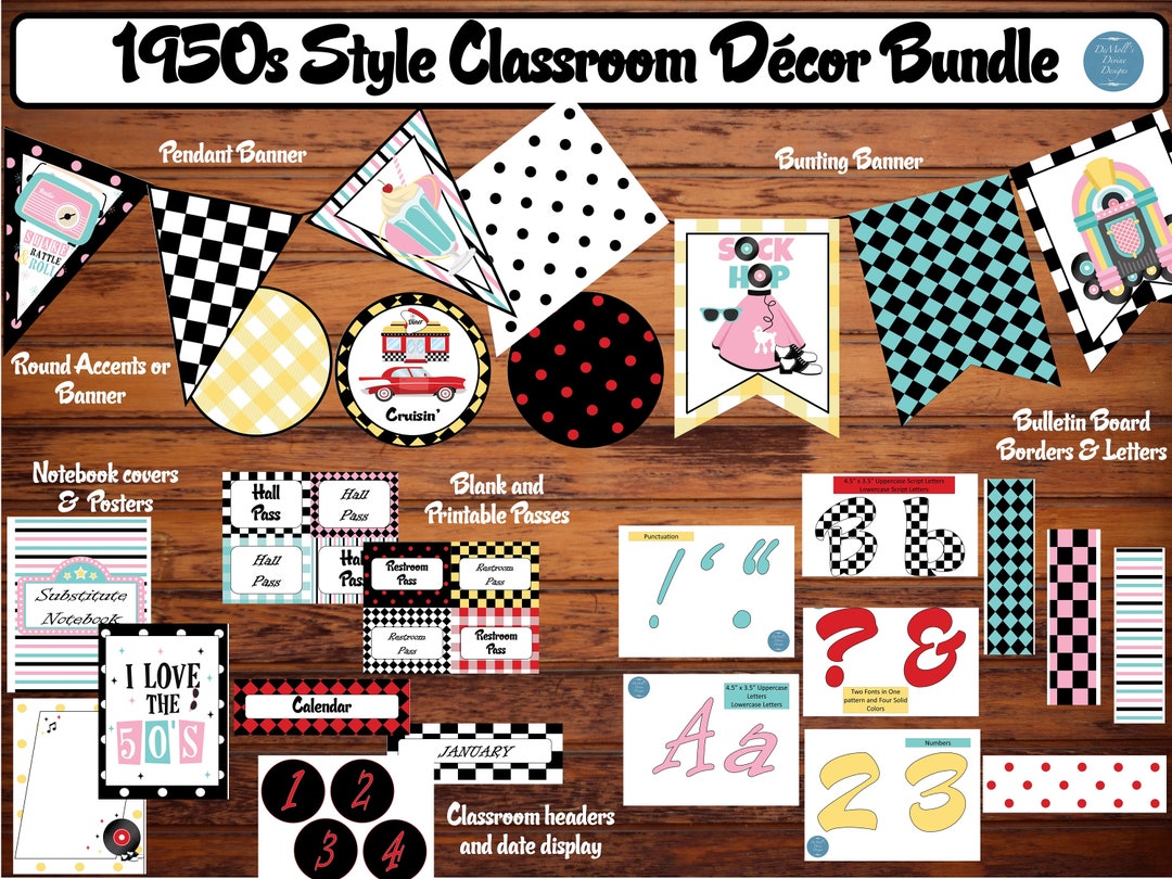 1950s Style Classroom Decor Bundle. Print and Cut Headers, Banners ...