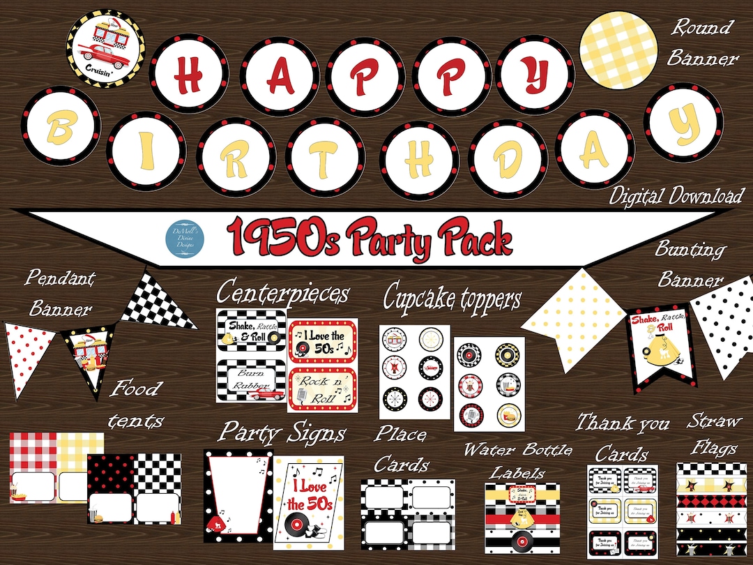 1950s Style Retro Party Decorations for a Birthday, Sock Hop ...