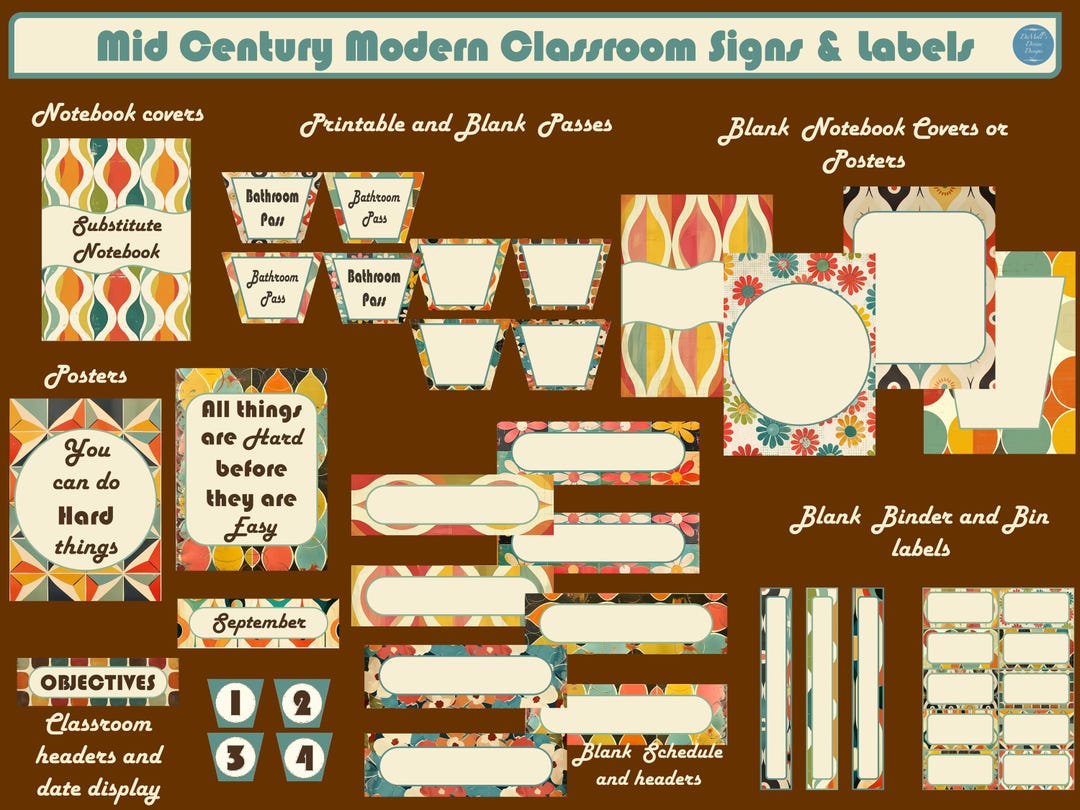 Mid Century Modern Classroom Decor Set, Signs, Labels (digital Download ...
