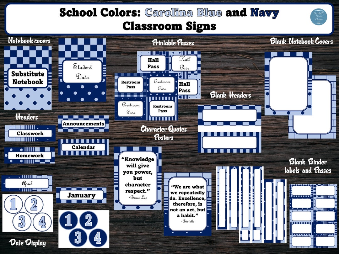 School Colors: Carolina Blue and Navy Classroom Signs, Labels, Posters ...
