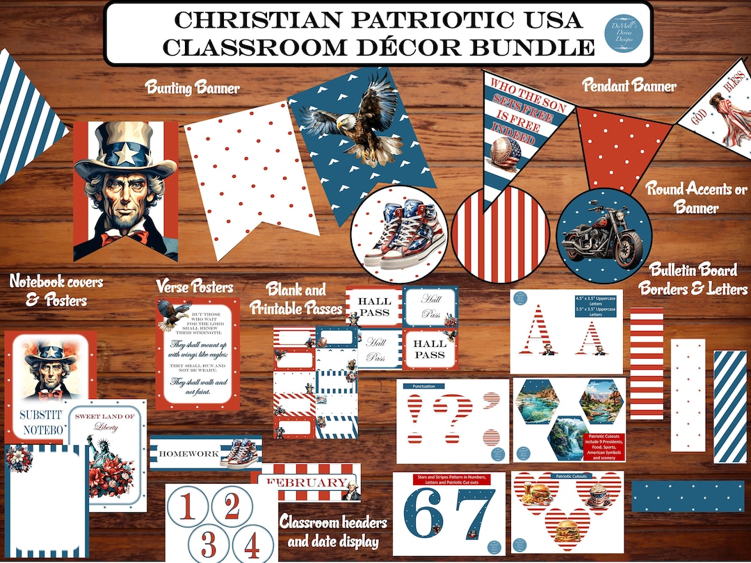 Christian Patriotic Stars and Stripes Classroom Decor Bundle for Middle ...