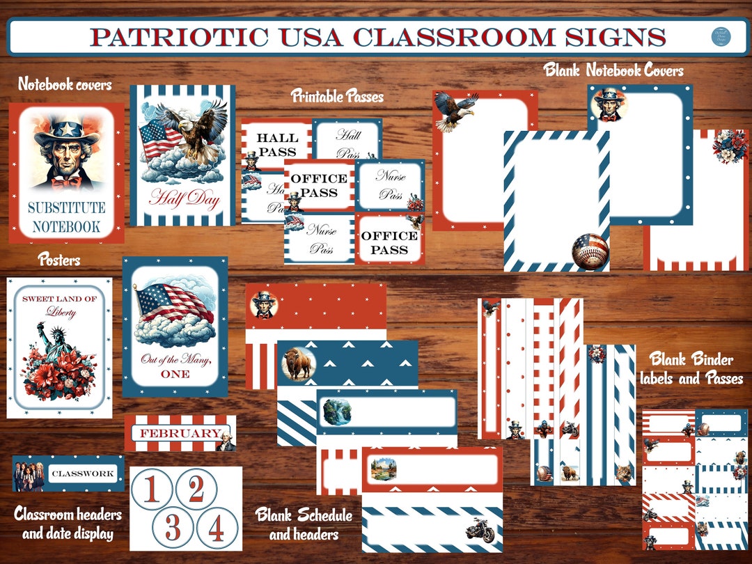Patriotic USA Classroom Decor: American History Signs & Labels (digital ...