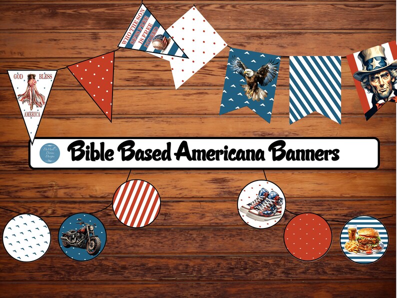 God Bless the USA Banner in Bunting, Round, Pendant, Printable ...