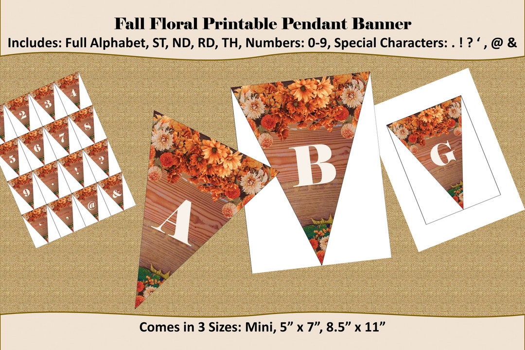 Fall Floral Printable Banner: Alphabet, Numbers, Characters (digital ...