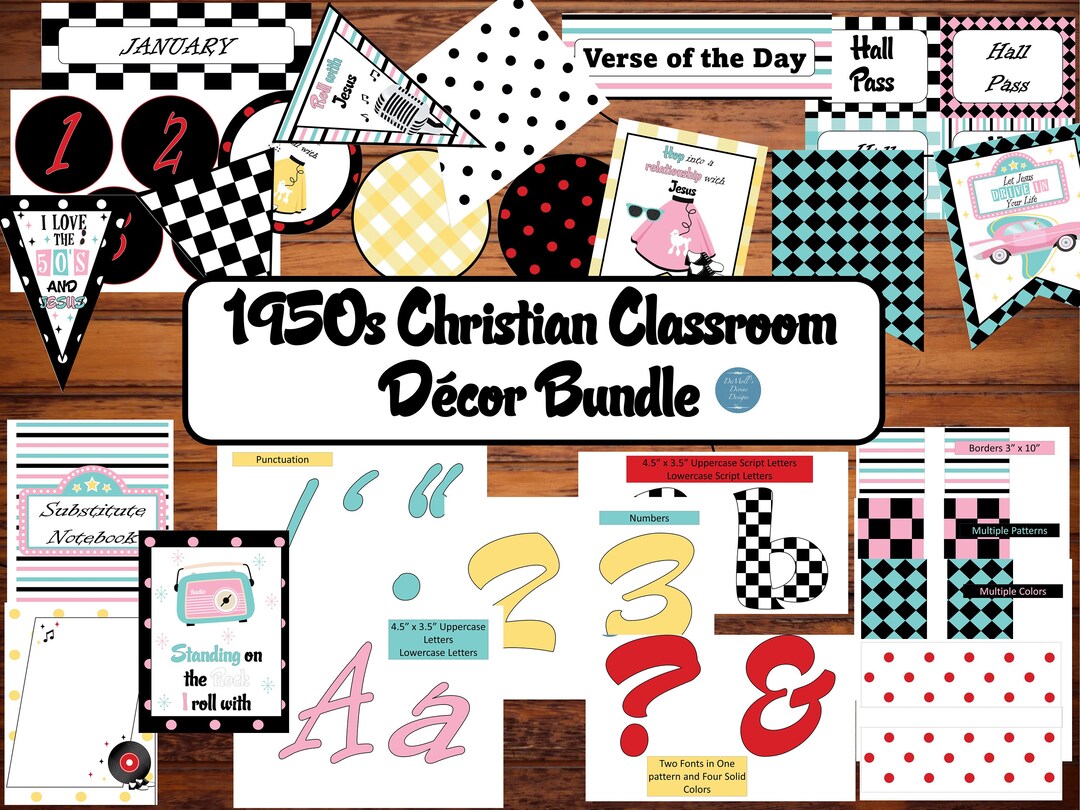 1950s Christian Classroom Decor Bundle With Printable Posters, Headers ...