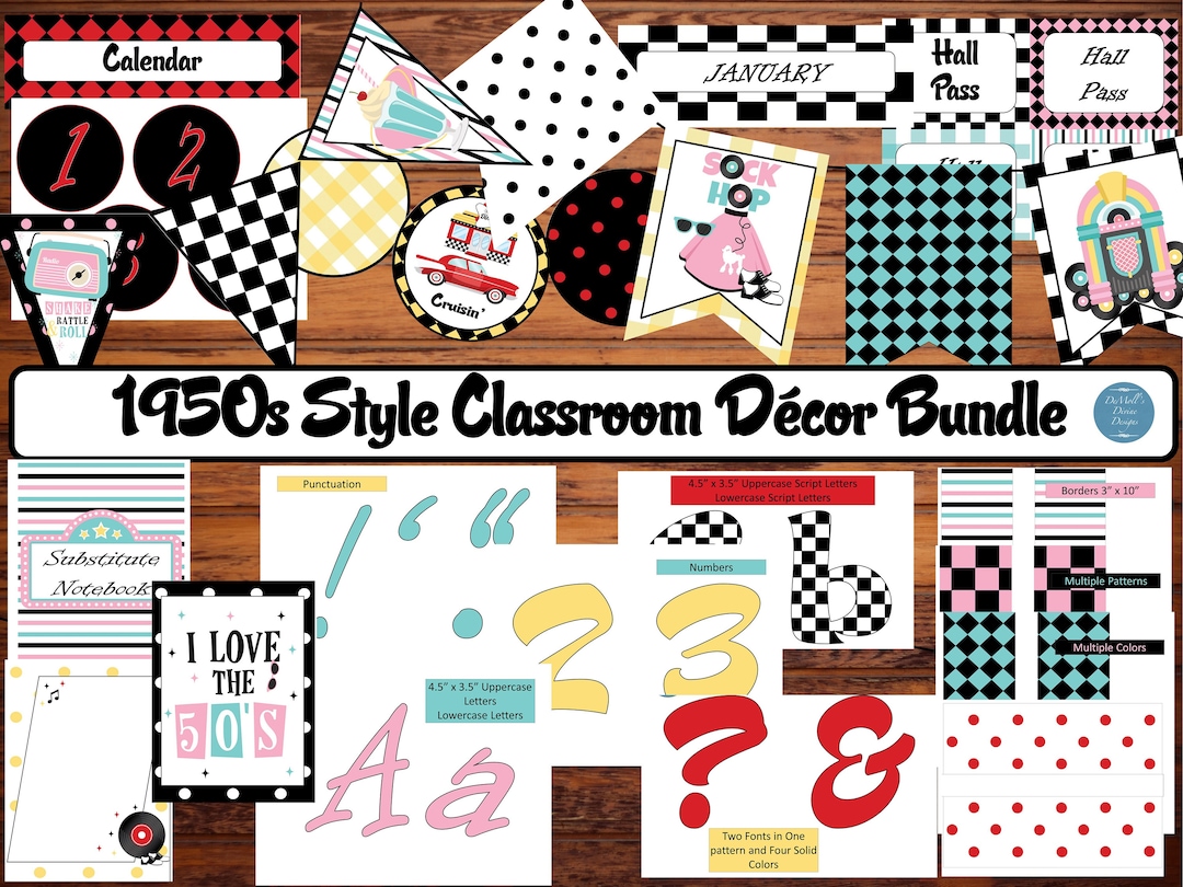 1950s Style Classroom Decor Bundle. Print and Cut Headers, Banners ...