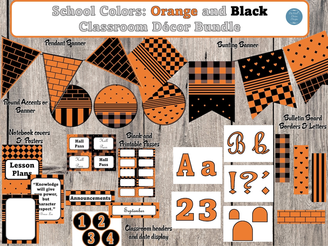 School Colors: Orange and Black Classroom Decor Bundle. Banners, Signs ...