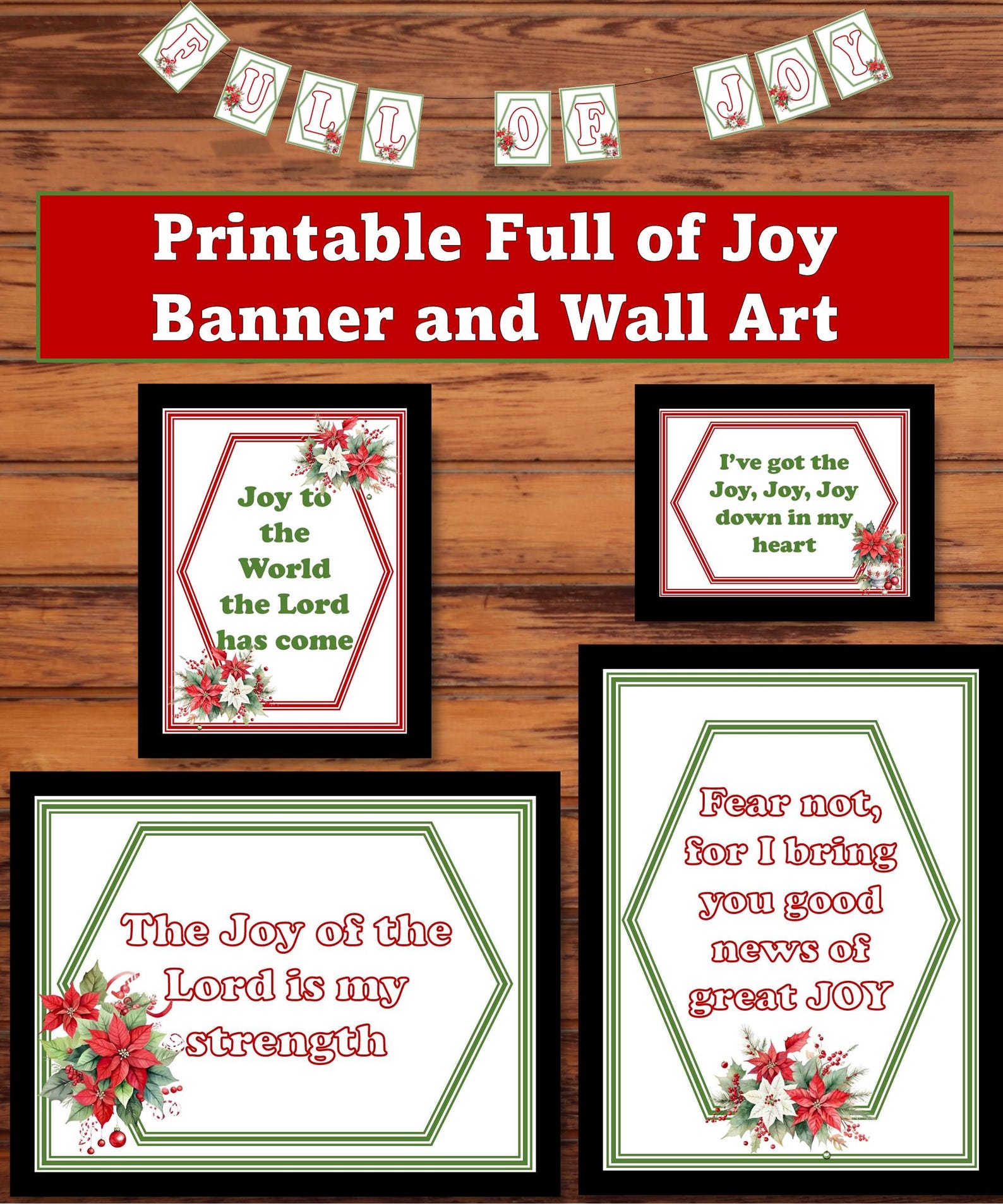 Poinsettia Christmas Banner & Christian Verse Printables (digital ...