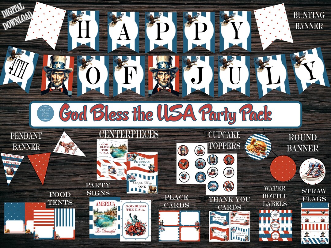 God Bless the USA Party Pack. Printable & Editable in Powerpoint ...