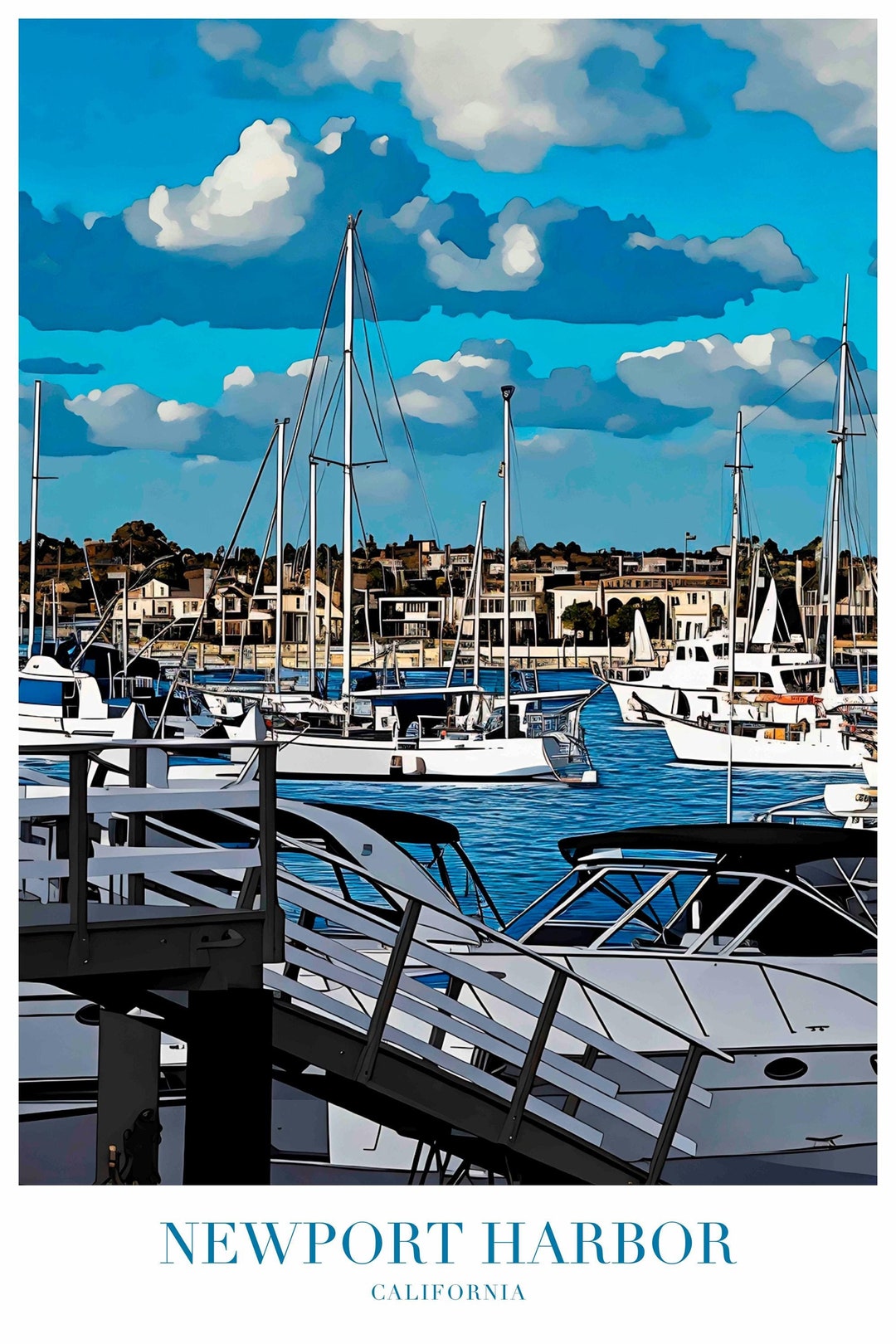 Newport Harbor Art Print: California Coastal Poster - Etsy