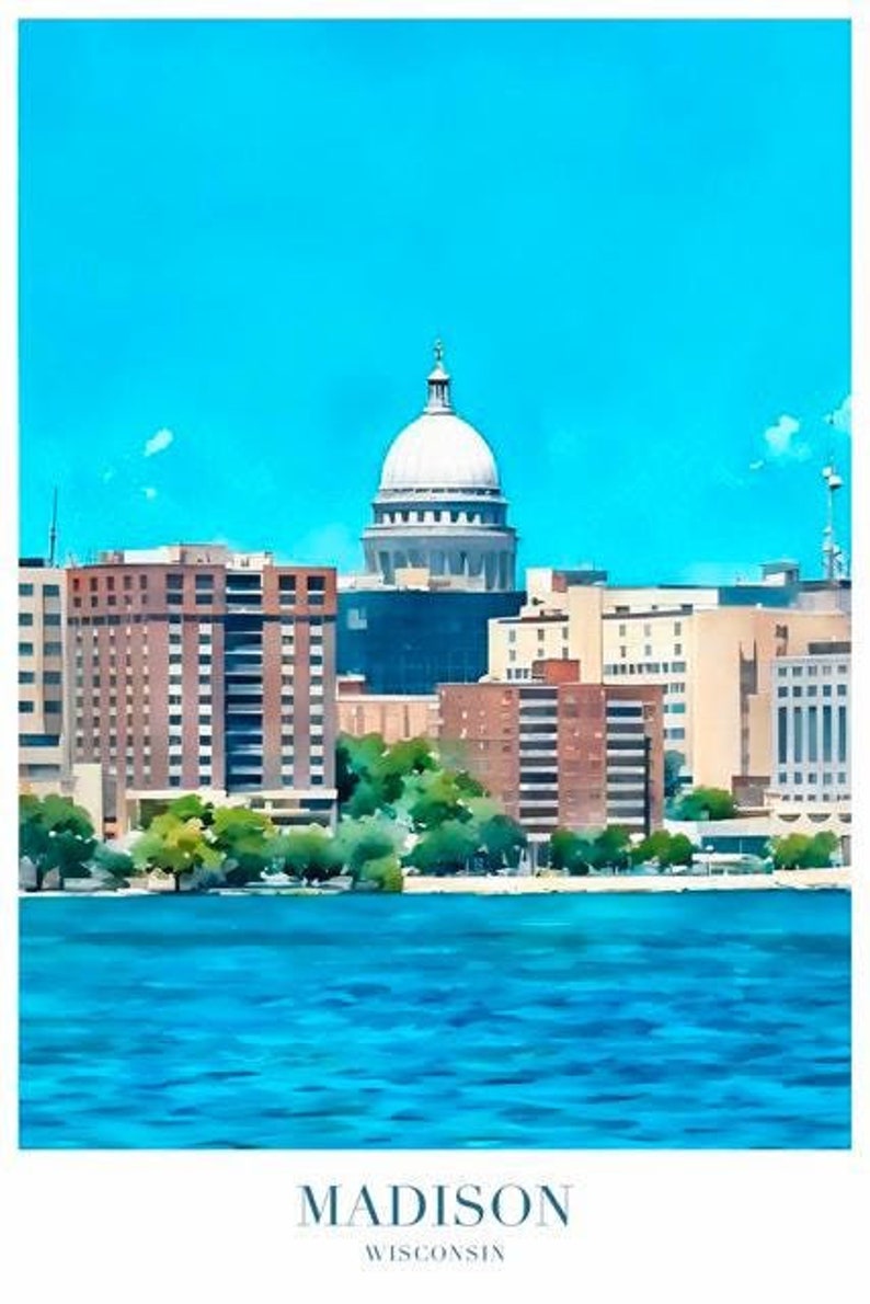 Madison Wisconsin Skyline Art Print: Colorful Cityscape Poster - Etsy