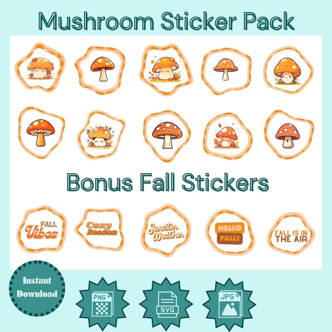 Mushroom Clip Art, Fall Mushroom PNG, Mushroom PNG, Fall Digital ...