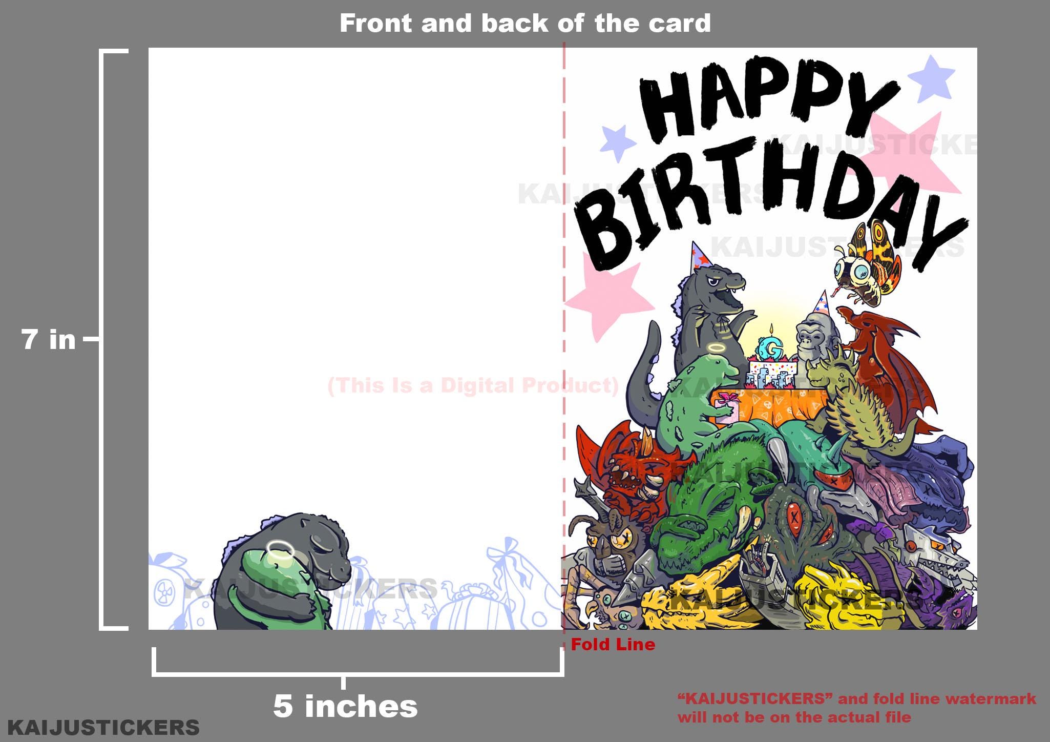 Godzilla With Friends Birthday Card | DIGITAL FILE | Mothra | King Kong ...