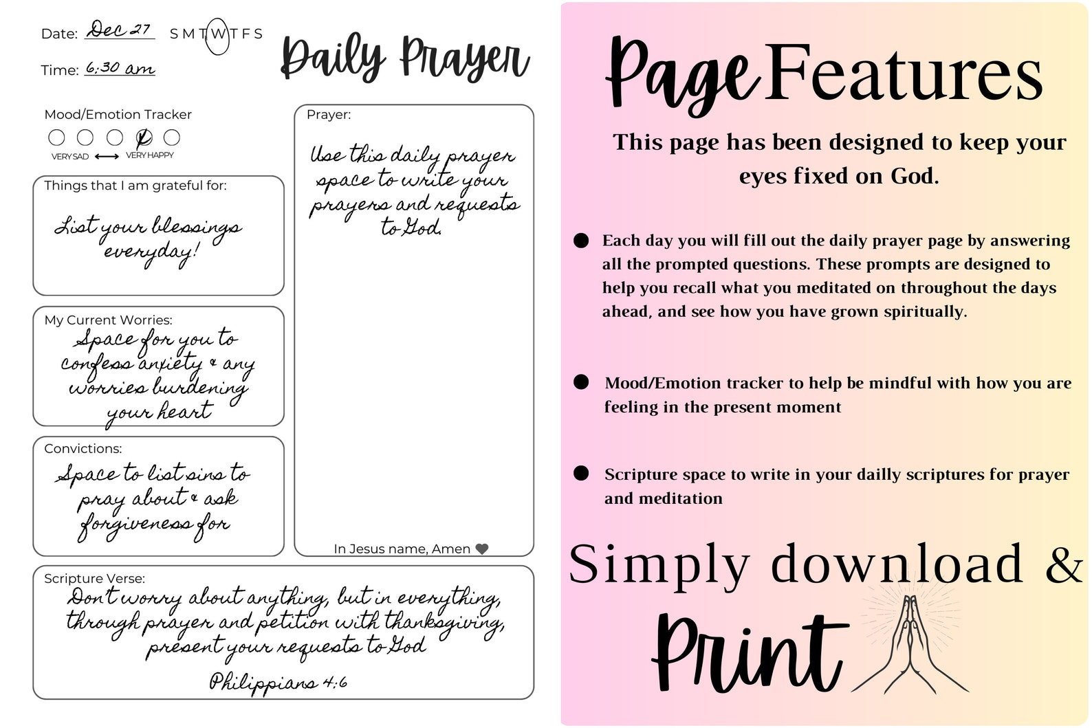 Daily Prayer Page, Printable Prayer Page, Instant Download Prayer Page ...