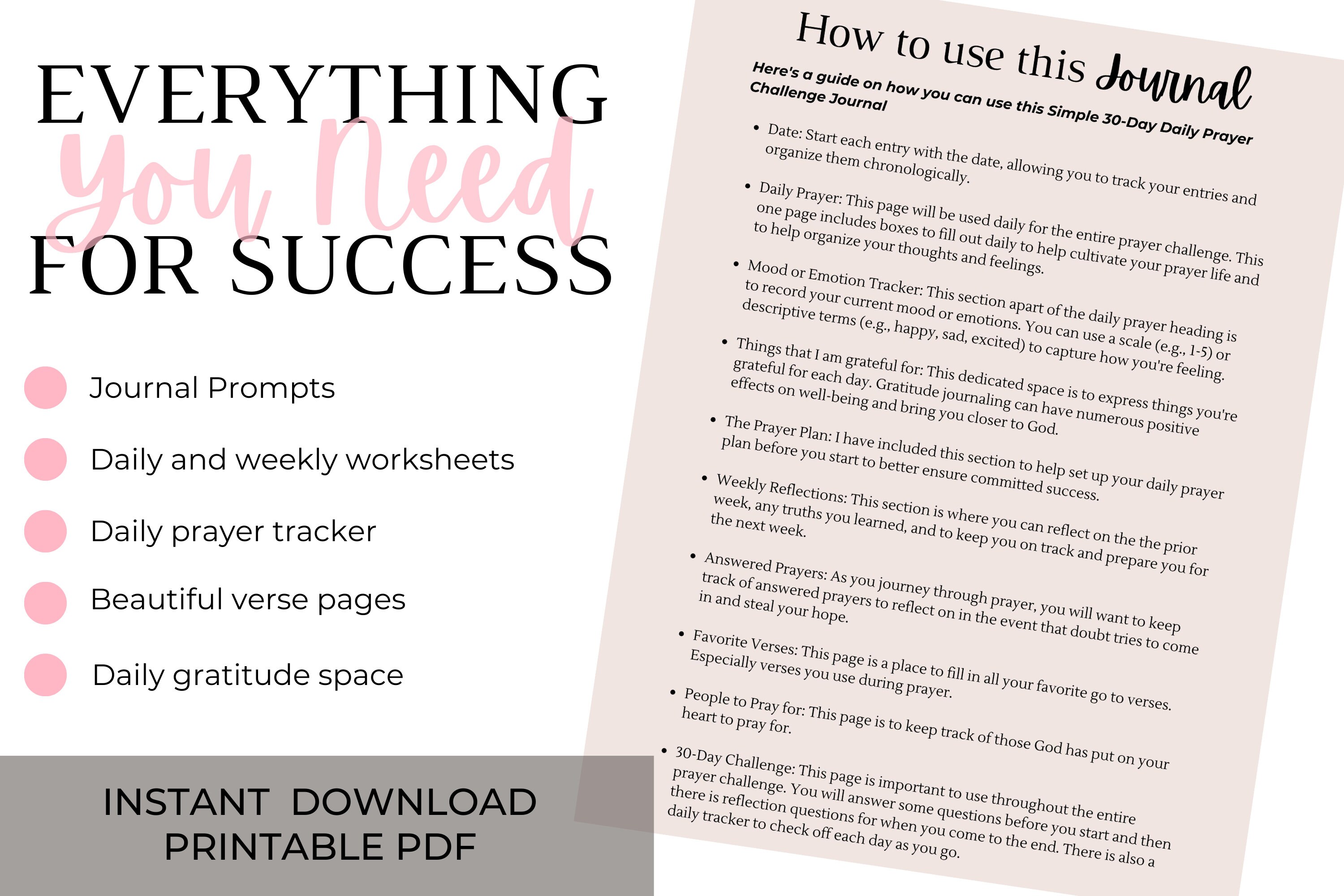 30 Day Prayer Journal Challenge, Prayer Journal, Gratitude, Download ...