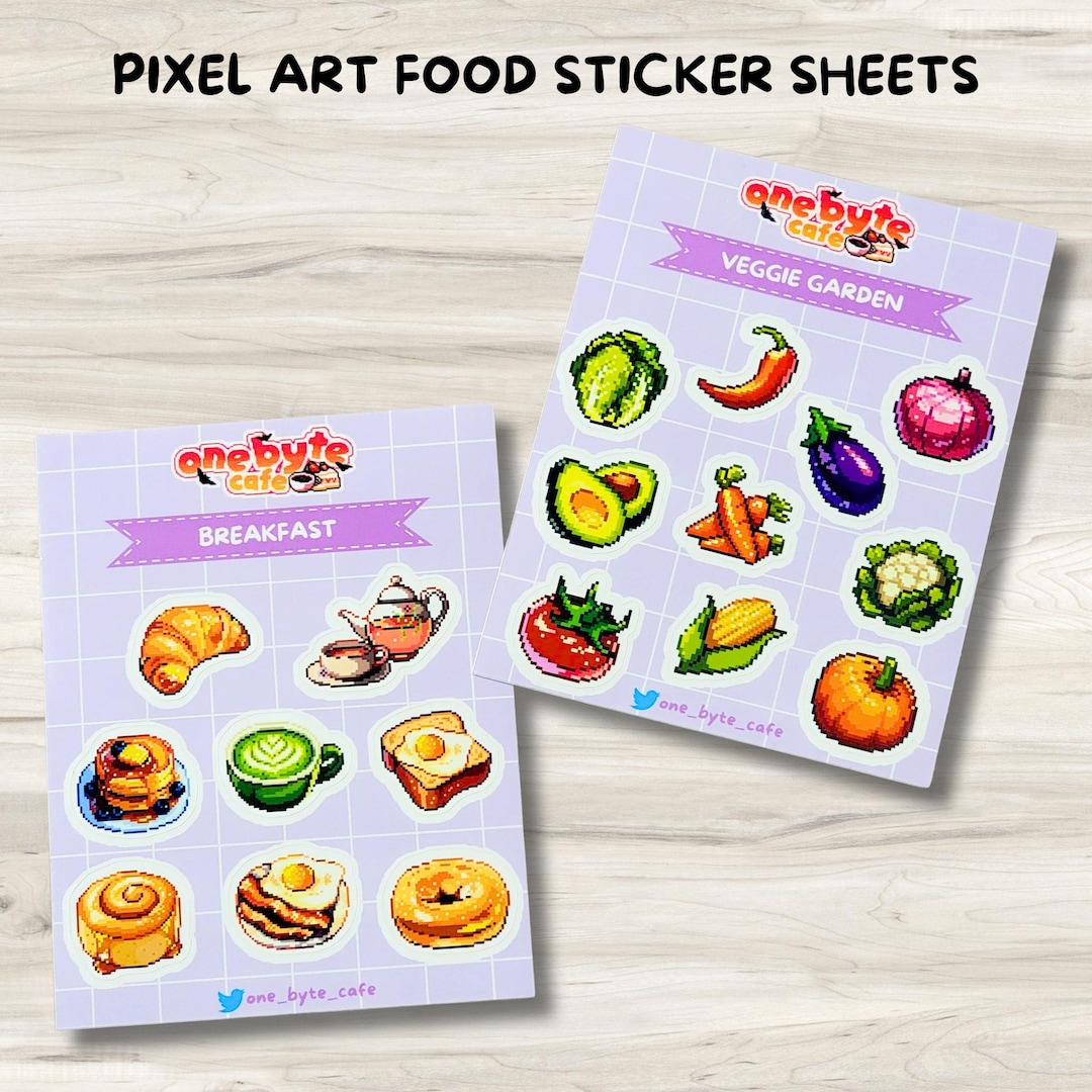 Pixel Art Food Sticker Sheets - Cute Pixelated Breakfast, Vegetables ...