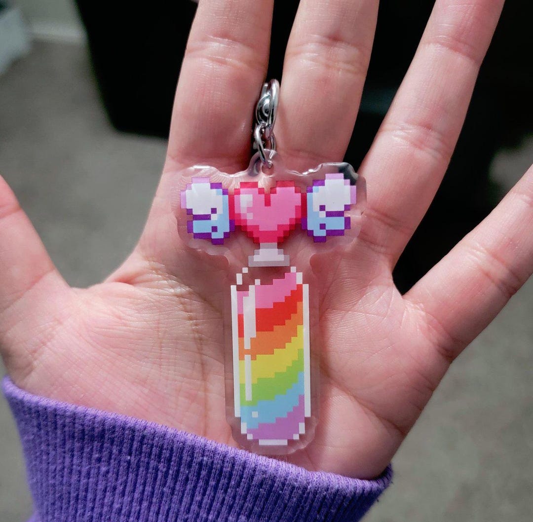 Hamtaro Love Meter Acrylic Keychain - Plain Epoxy Finish - Cute Rainbow ...