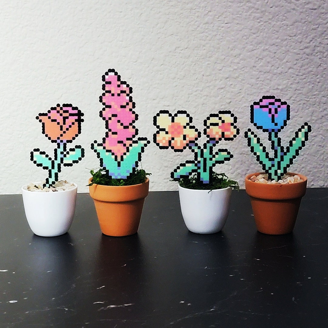 Flower Perler Bead Pots Unique Plant Decor Charming Home Accents - Etsy ...