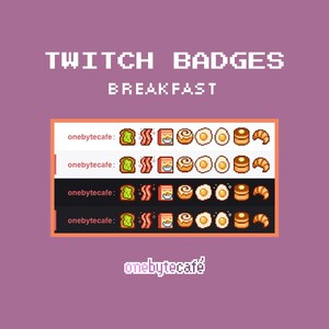 Cute Breakfast Sub Badges for Twitch, Food Art Bit Badges, Bacon Eggs ...