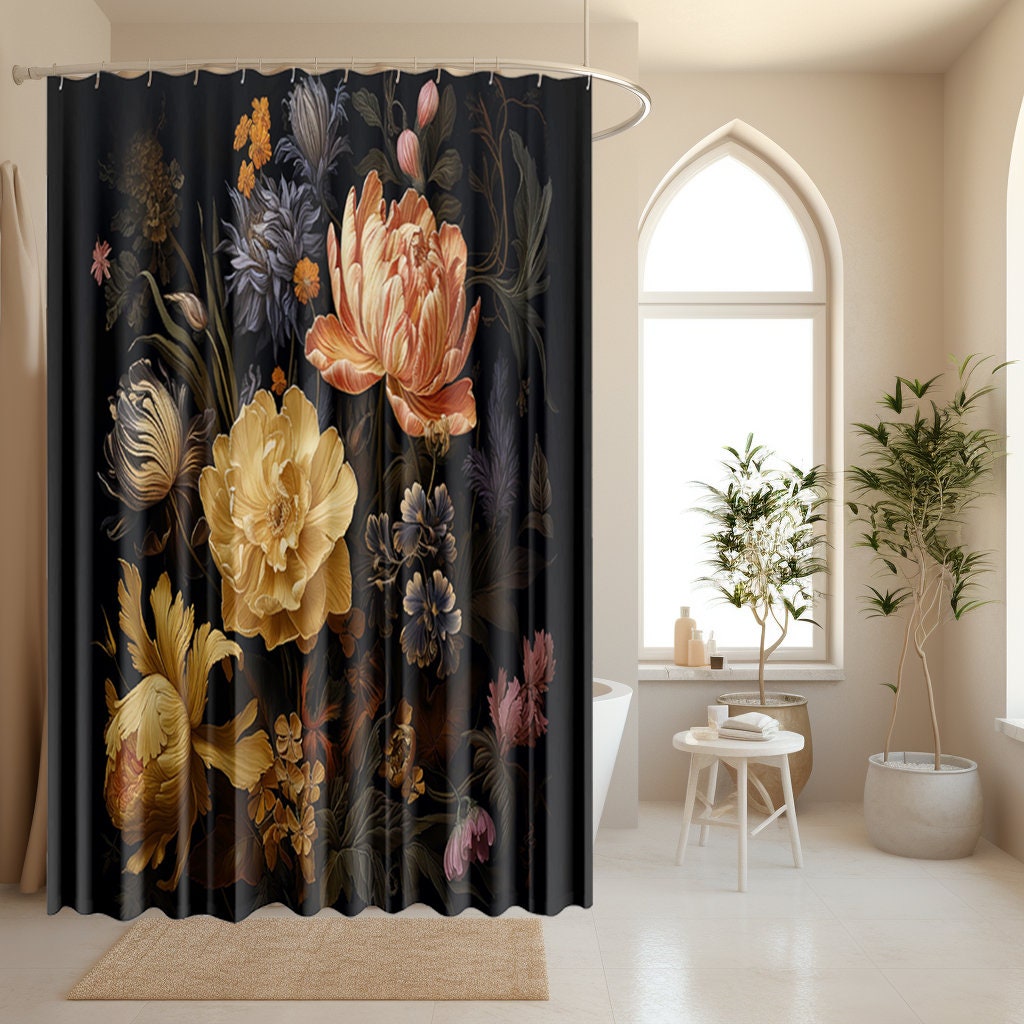 Moody Cottagecore Eclectic Maximalist Bathroom Vintage Goblincore Black ...