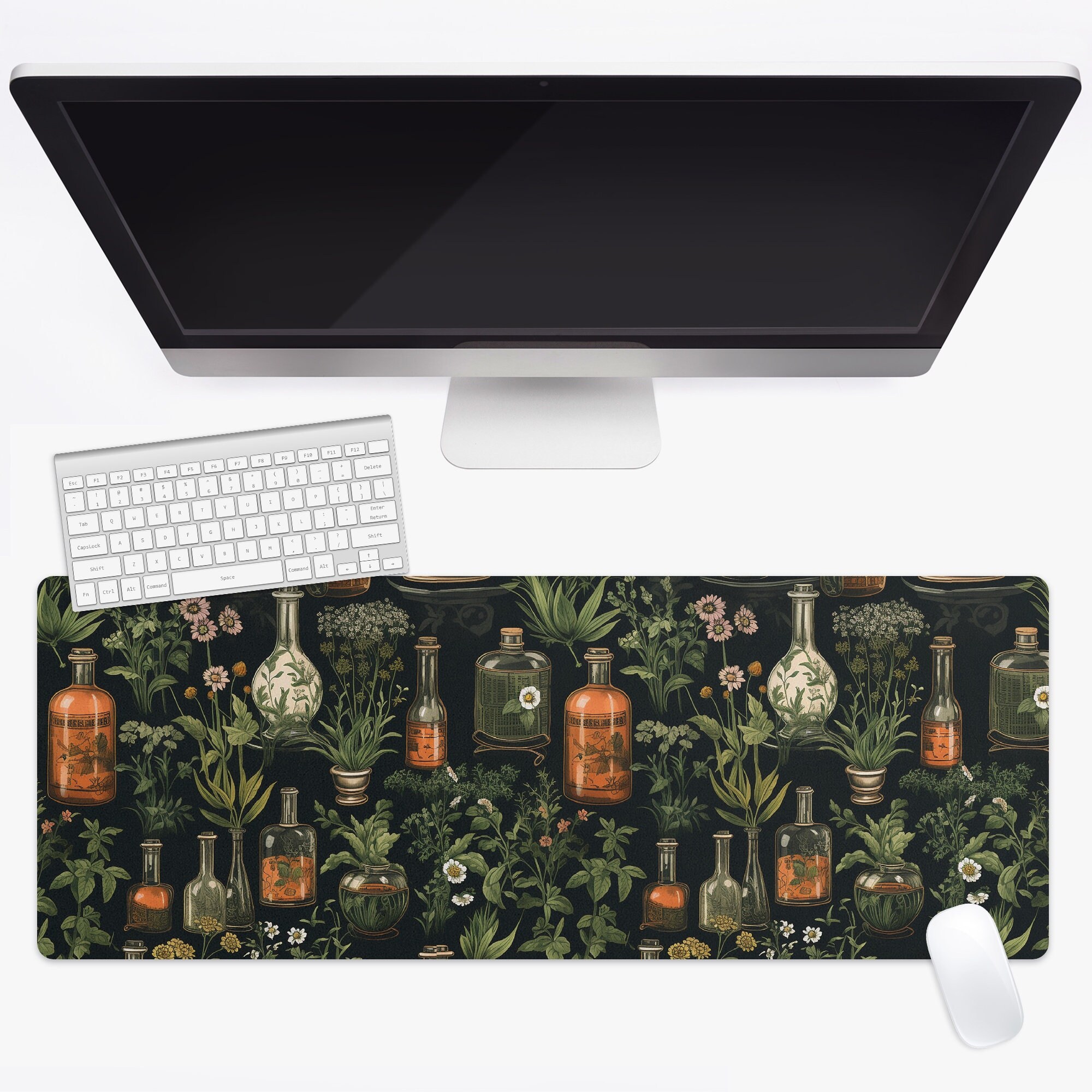 Vintage Botanical Dark Academia Desk Mat Black Aesthetic Mouse - Etsy