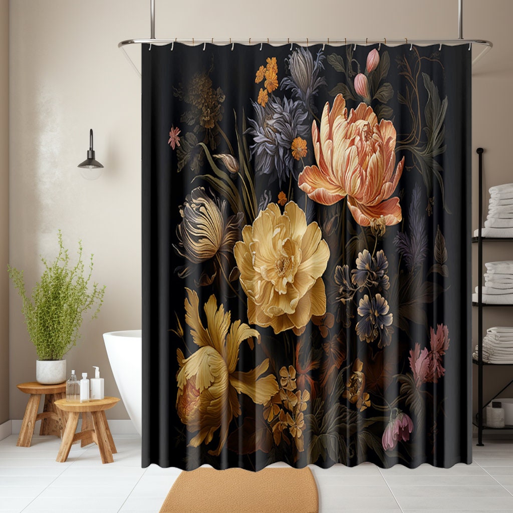 Moody Cottagecore Eclectic Maximalist Bathroom Vintage Goblincore Black ...