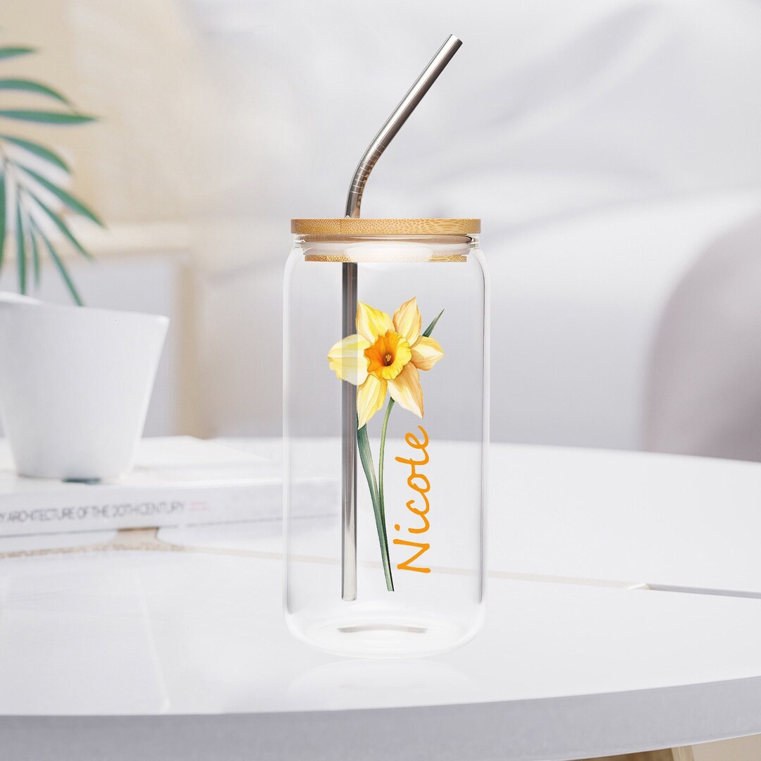 Personalized Birth Flower Name Coffee Cup Custom Wine Glass Bridesmaid ...