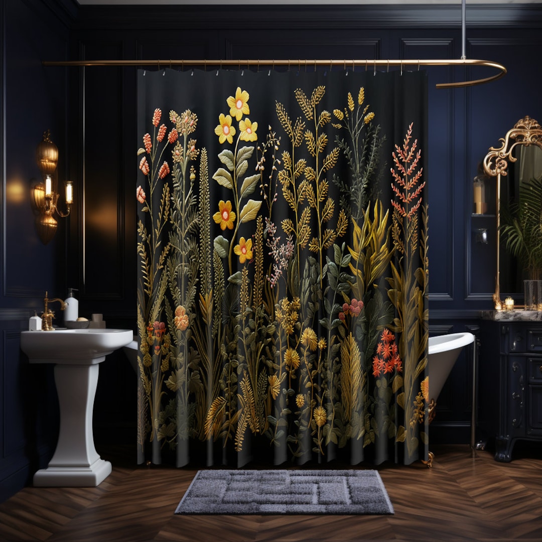 Moody Goblincore Eclectic Maximalist Bathroom Black Botanical Shower ...