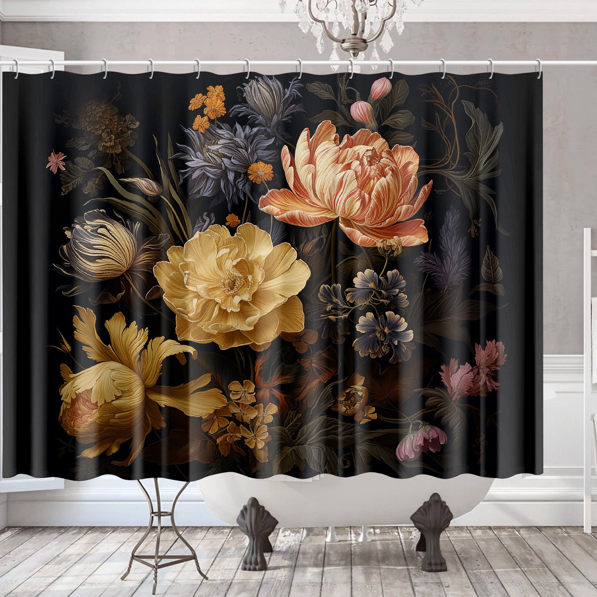 Moody Cottagecore Eclectic Maximalist Bathroom Vintage Goblincore Black ...