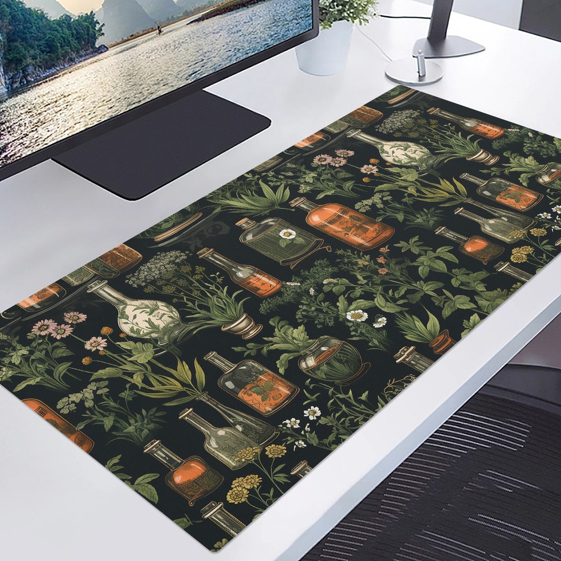 Vintage Botanical Dark Academia Desk Mat Black Aesthetic Mouse - Etsy
