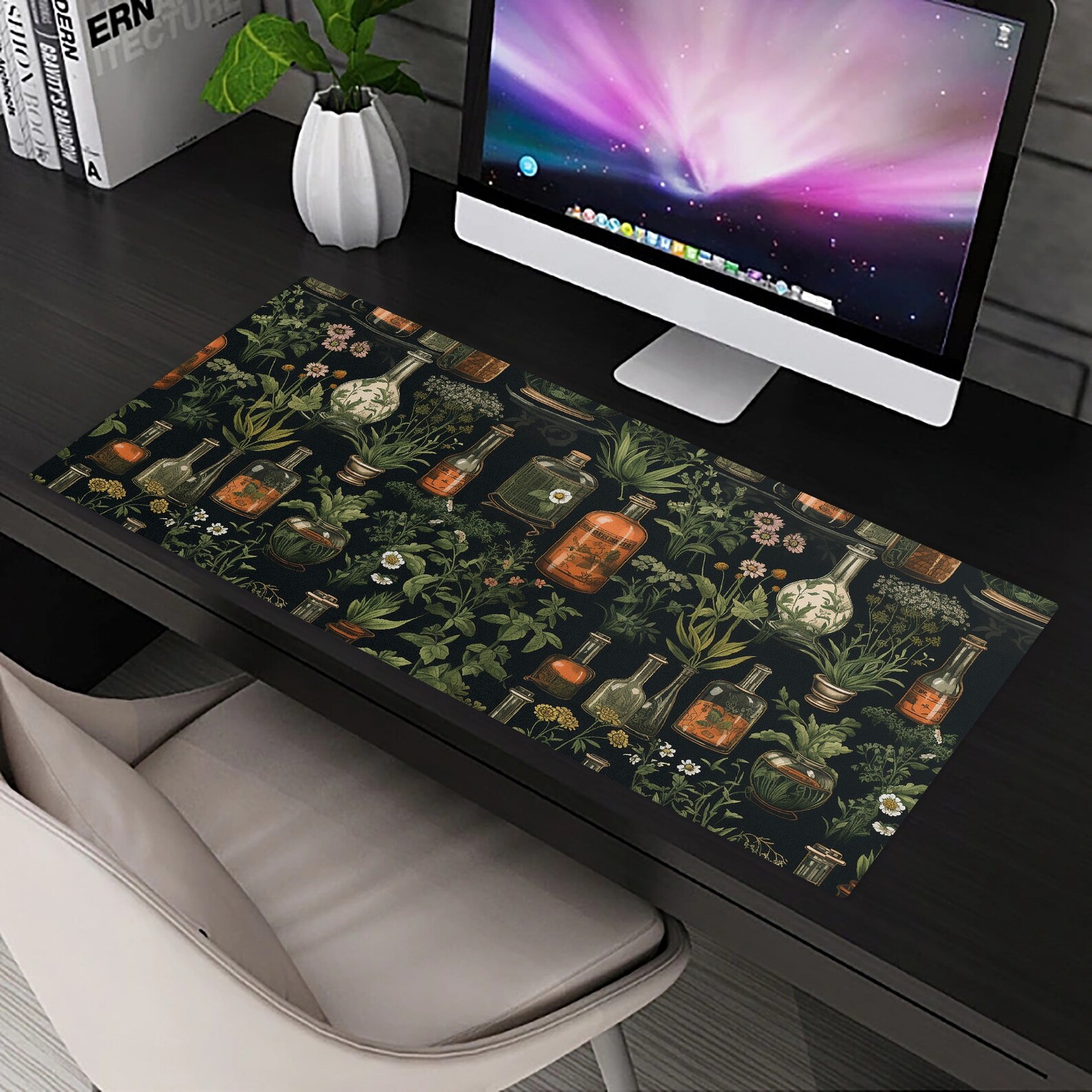 Vintage Botanical Dark Academia Desk Mat Black Aesthetic Mouse - Etsy