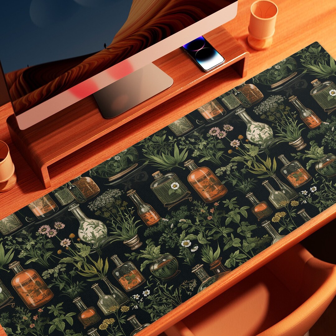 Vintage Botanical Dark Academia Desk Mat Black Aesthetic Mouse Pads ...