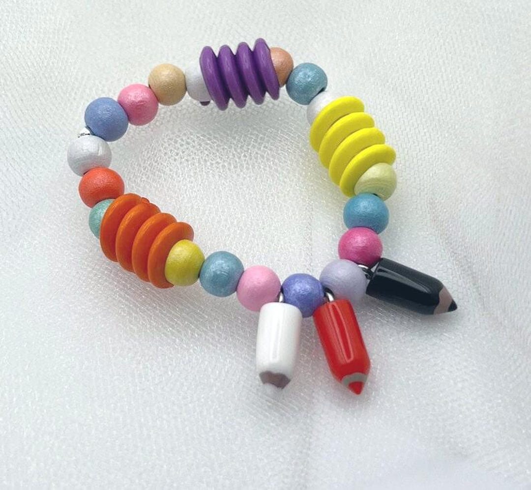Colorful Wooden and Plastic Bead Bracelet for Kids - 16cm Stretchy, Fun ...