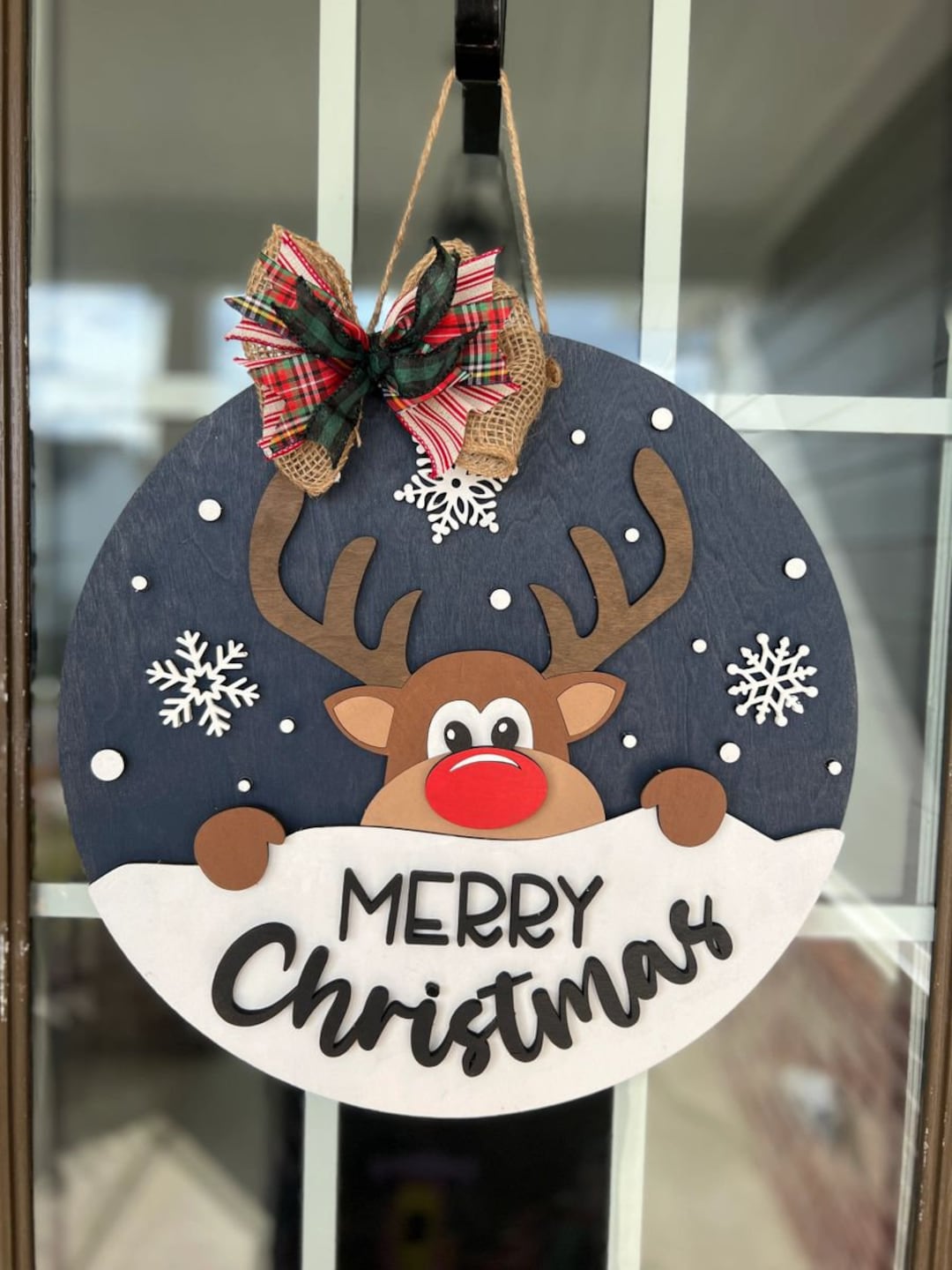 Handmade Merry Christmas Reindeer Door Hanger | Peeking Reindeer ...
