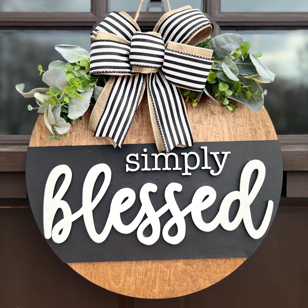 Simply Blessed Door Hanger | Front Door Decor | 3D Wood Lettering ...