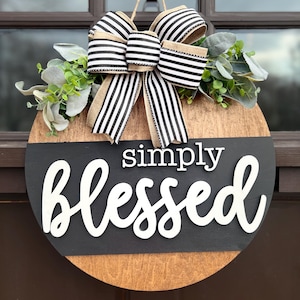 Simply Blessed Door Hanger | Front Door Decor | 3D Wood Lettering ...