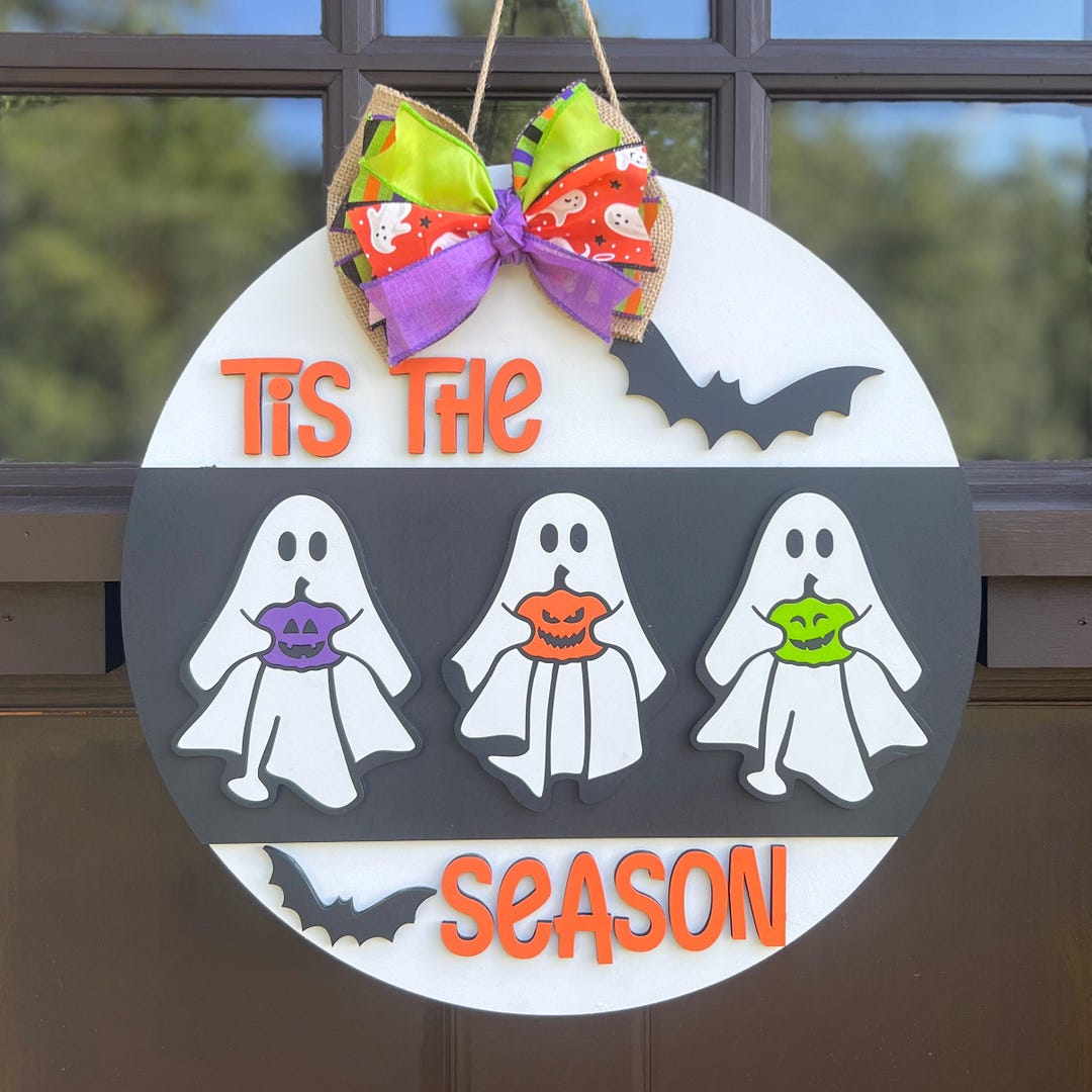 Handmade Halloween Ghost Door Hanger: 3D Wood Sign, 'tis the Season - Etsy