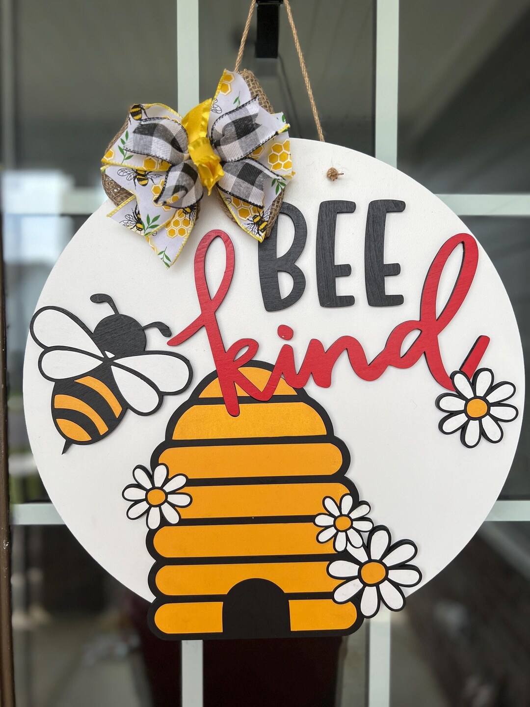 Handmade Bee Kind Door Hanger | Front Door Decor | Front Door Sign ...